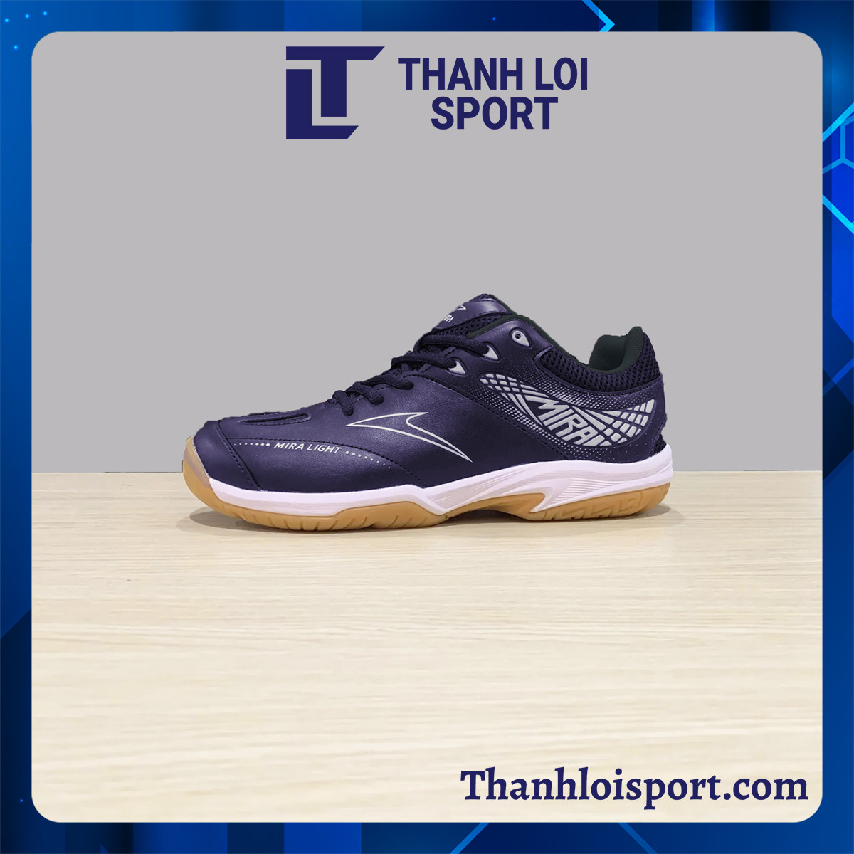 Giày cầu lông Mira Light - Navy đế cao su kép, bám sân